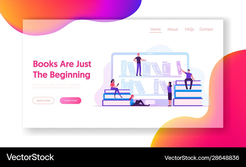 Online library website landing page people Vector Image