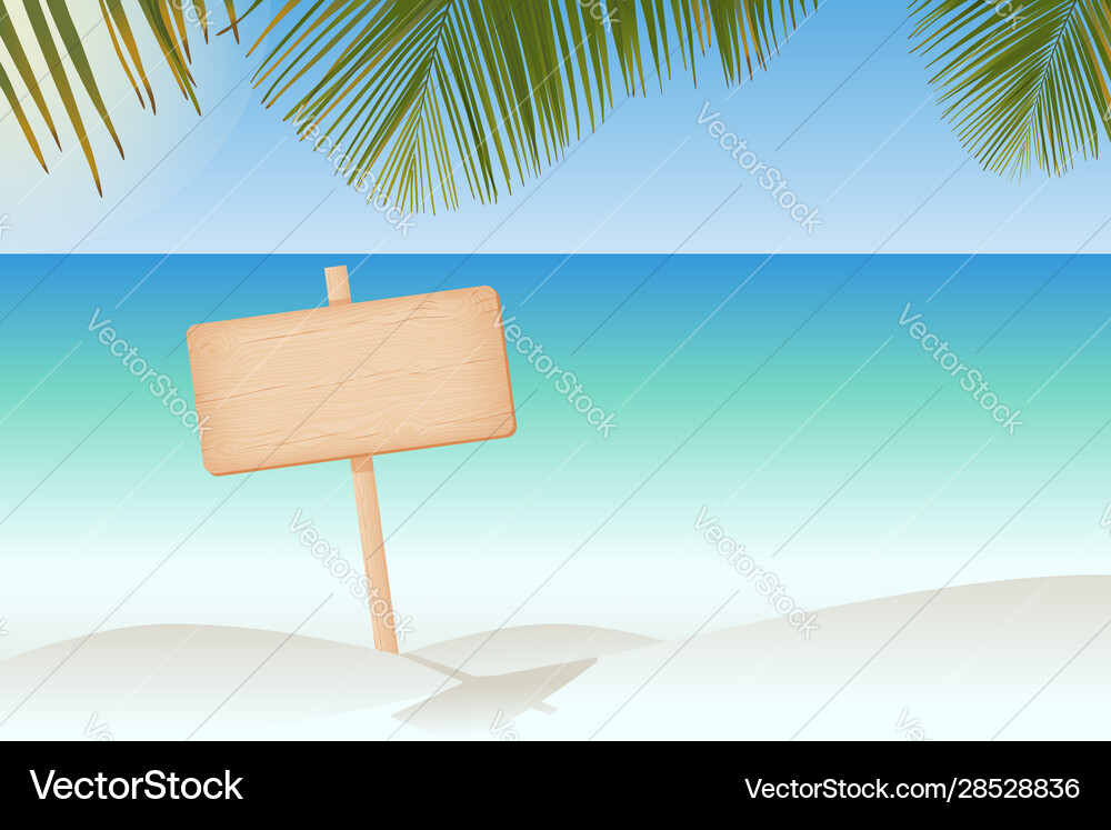 Wooden signboard on a pole at beach Royalty Free Vector
