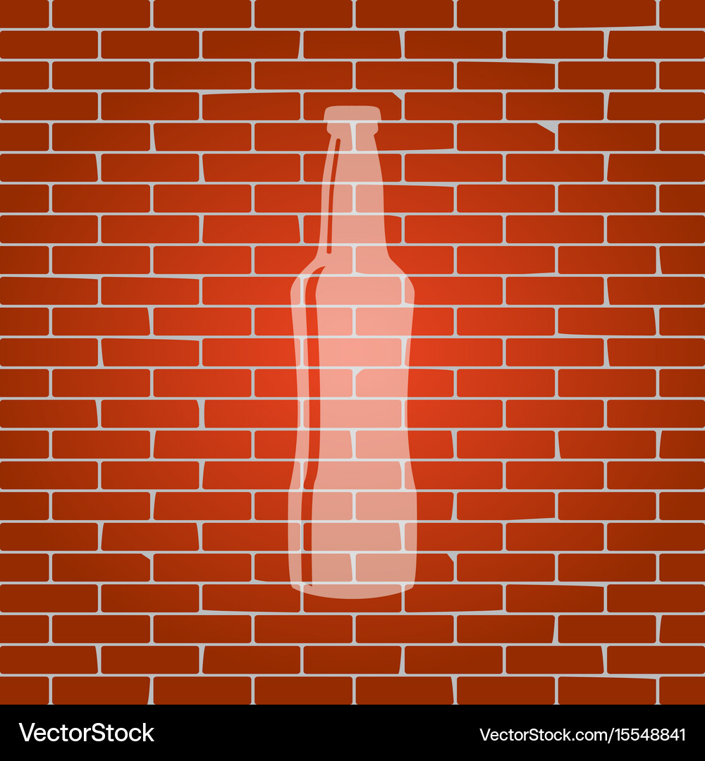Beer bottle sign whitish icon on brick Royalty Free Vector