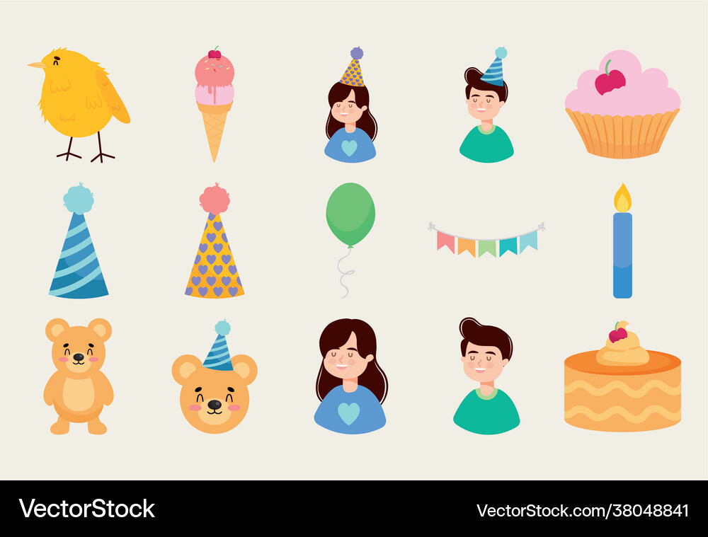 Birthday party set Royalty Free Vector Image - VectorStock