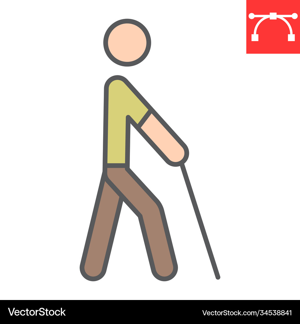 Blind Man Logo Blind Man With Stick Line Icon Stock Illustration