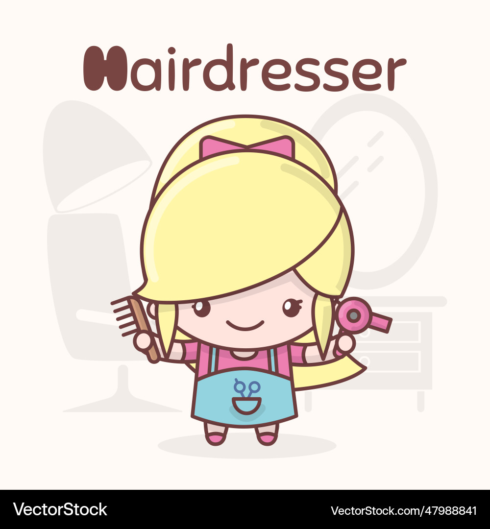 Cute chibi kawaii characters alphabet professions Vector Image