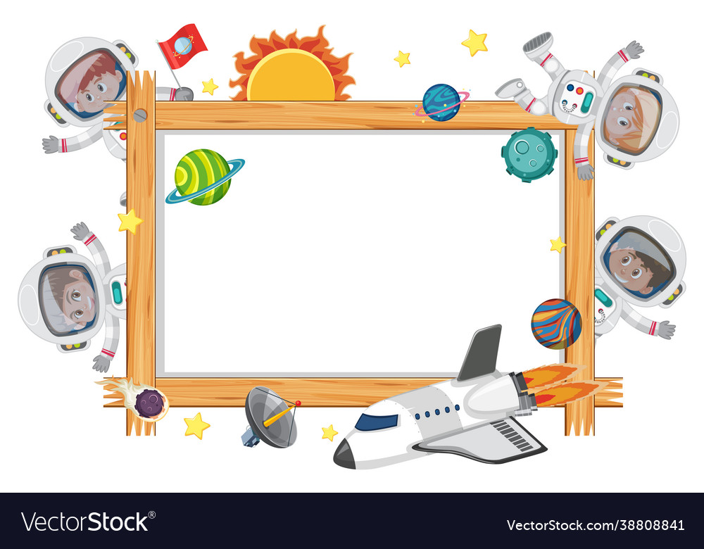 Empty wooden frame with astronaut kids cartoon Vector Image