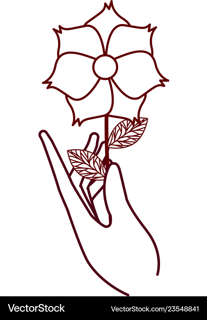 Hand with flower leaves icon isolated Royalty Free Vector