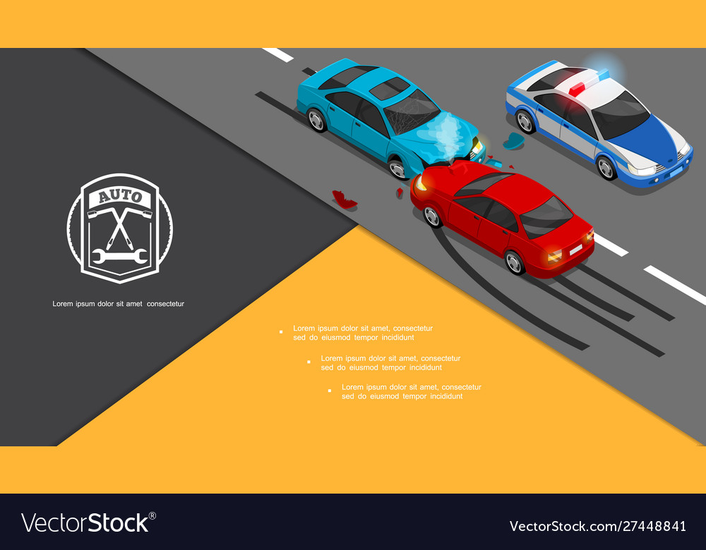 Isometric car accident composition Royalty Free Vector Image Isometric car accident composition Royalty Free Vector Image