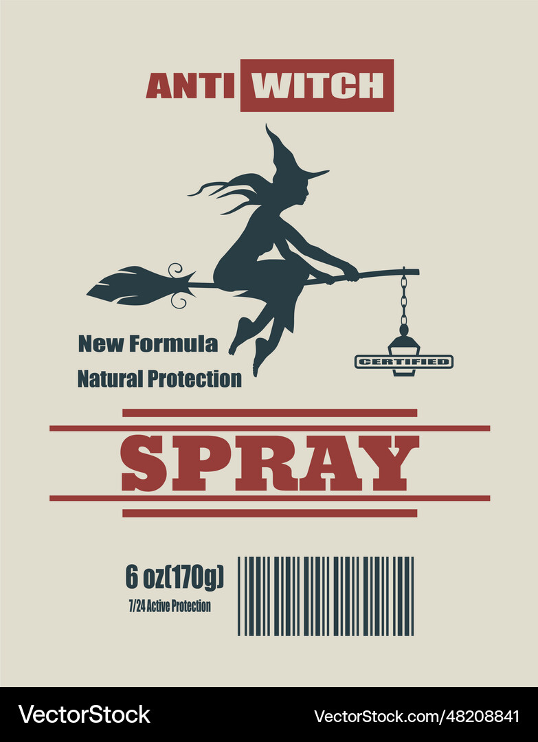 Of anti witches spray label Royalty Free Vector Image