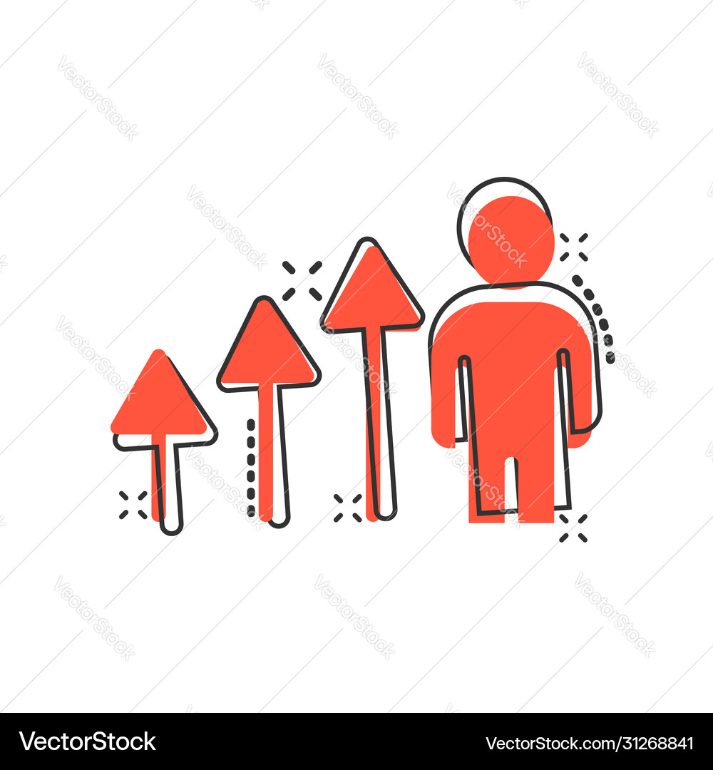 People with growth arrow icon in comic style work Vector Image