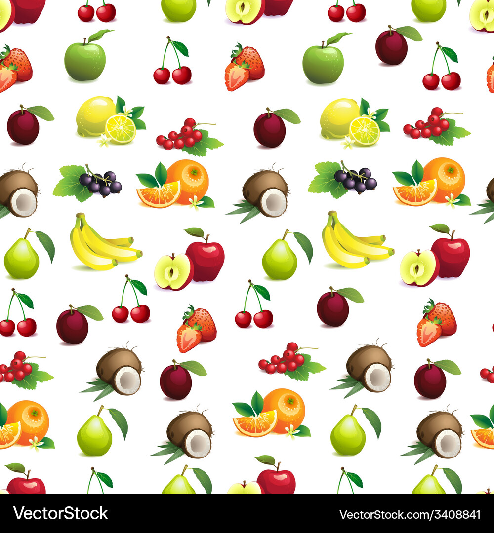 Seamless pattern of different fruits with leaves Vector Image