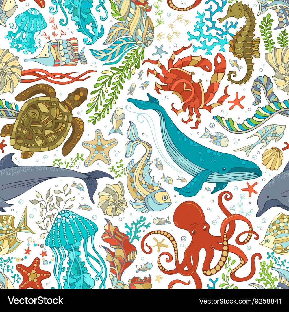 Seamless pattern of wild sea life Royalty Free Vector Image