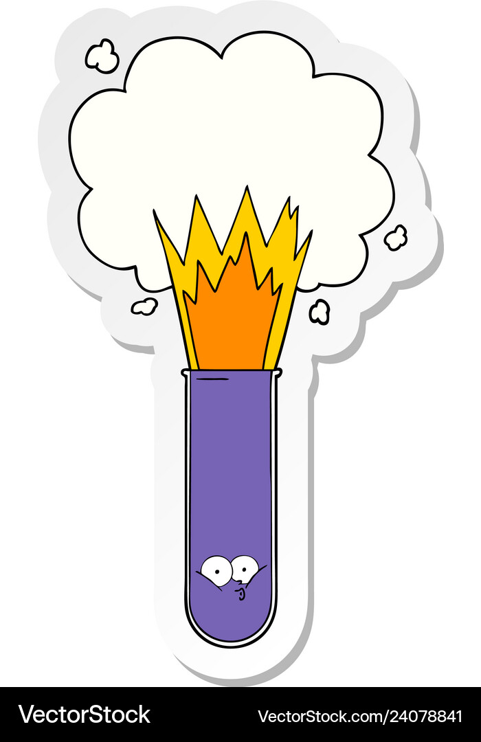 Sticker of a cartoon exploding chemicals in test Vector Image