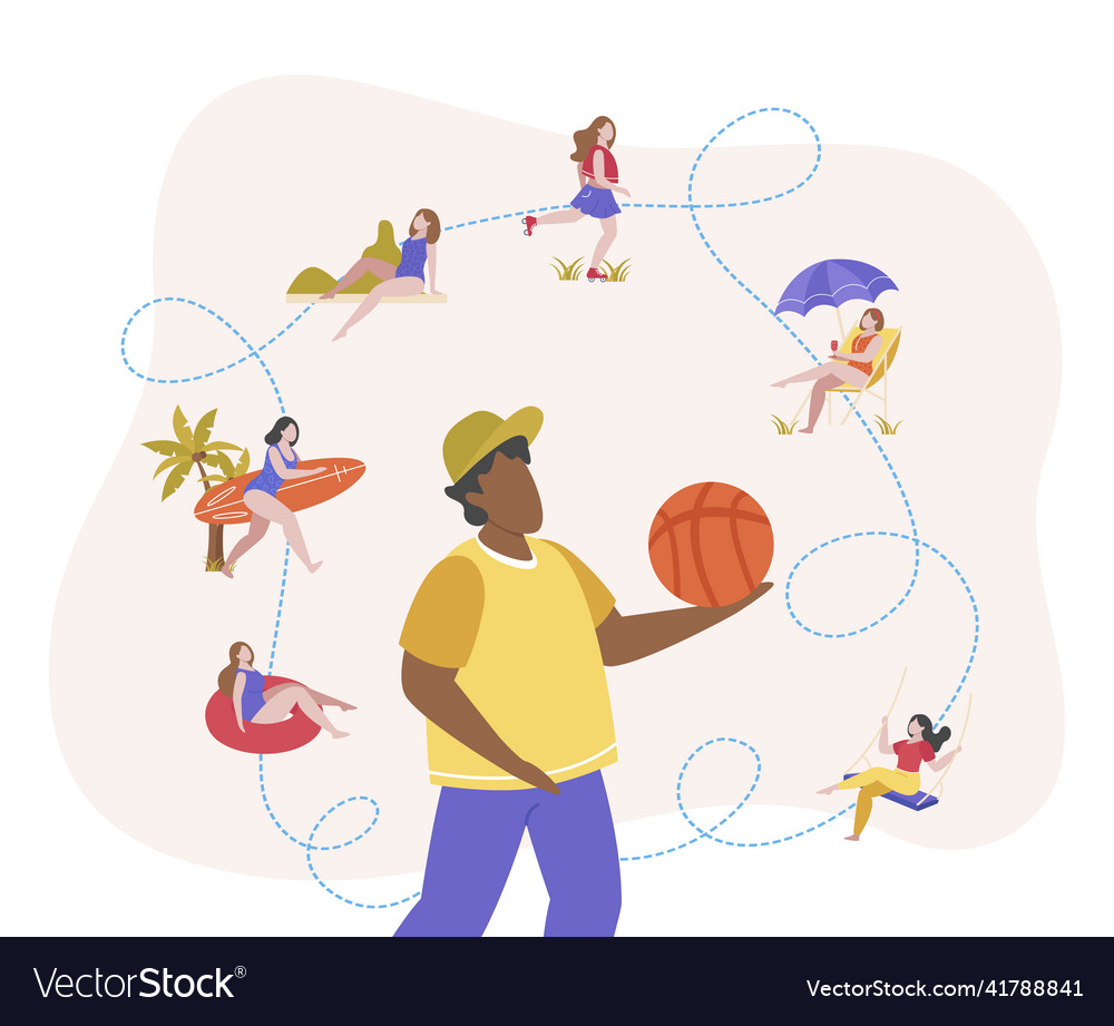 Summer activities timeline composition Royalty Free Vector