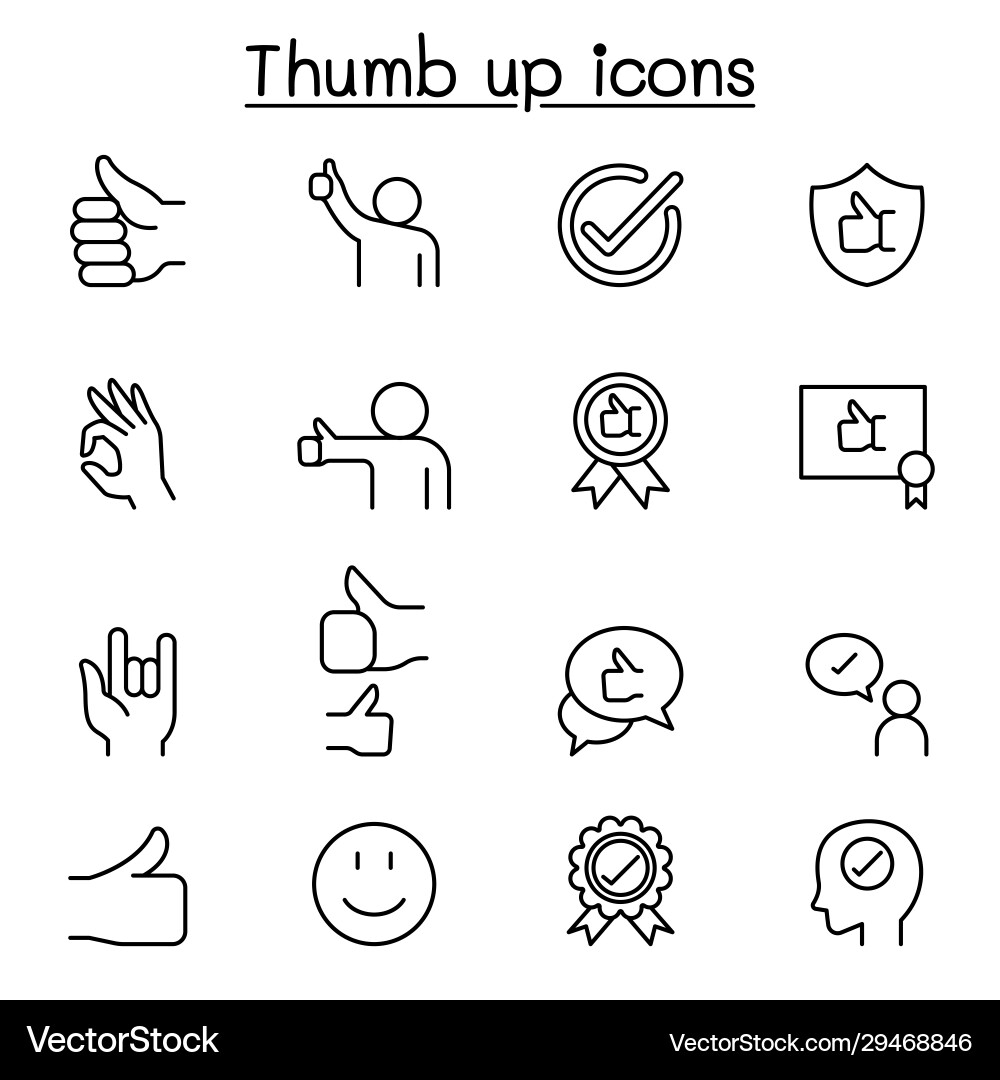 Approved thumb up icons set in thin line style Vector Image
