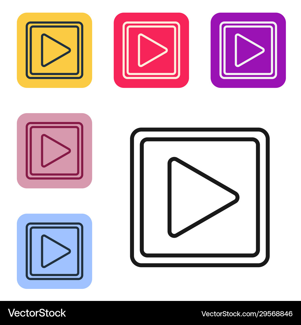 Black line play in square icon isolated on white Vector Image