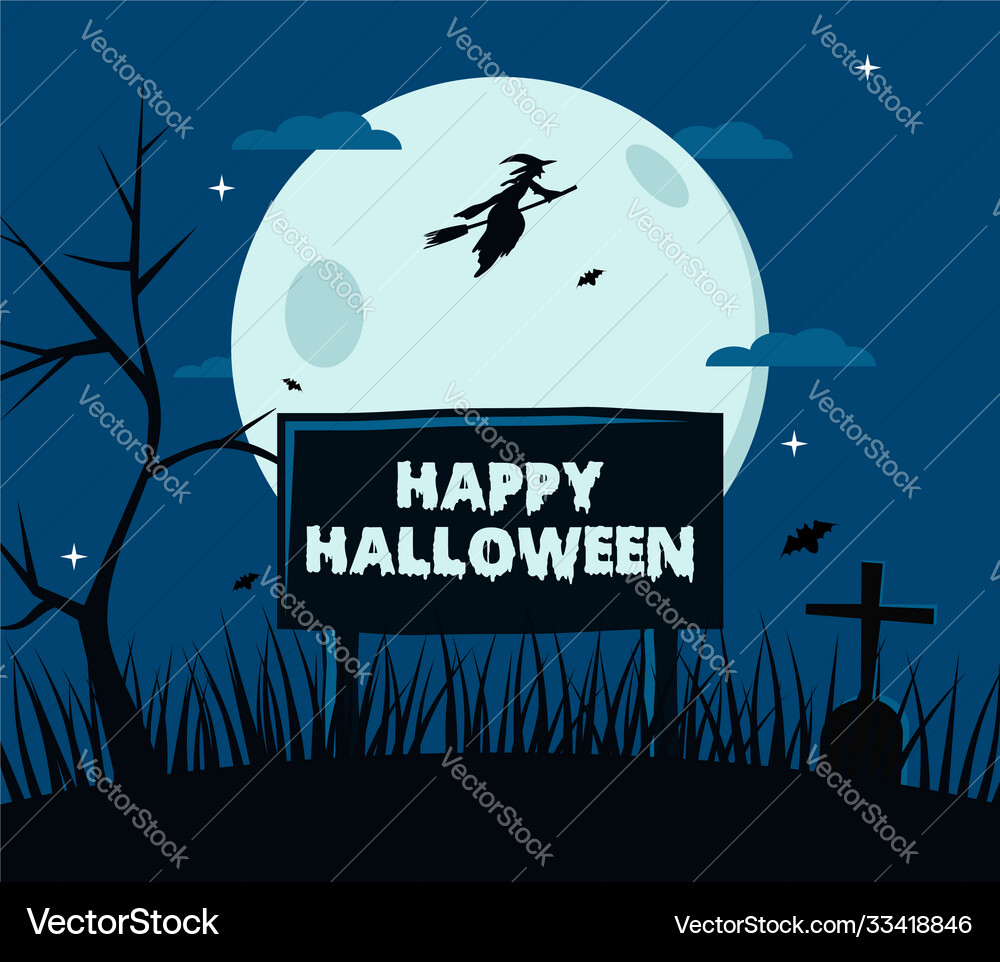 Halloween witch flying background flat design Vector Image