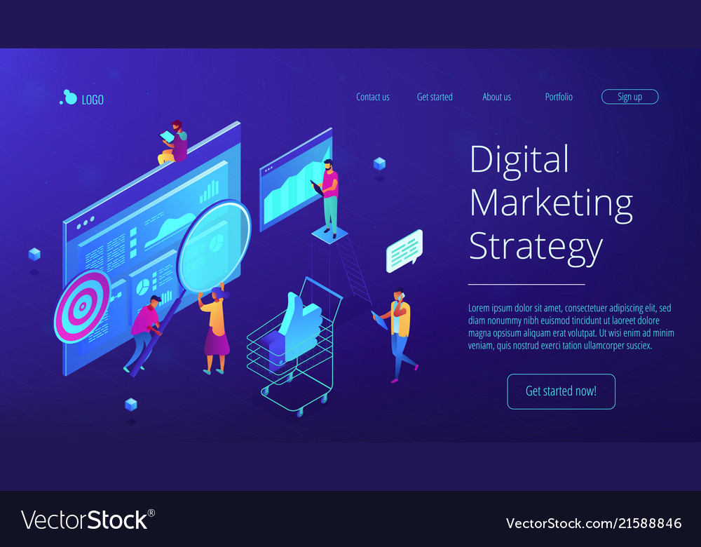 Isometric digital marketing strategy landing page Vector Image