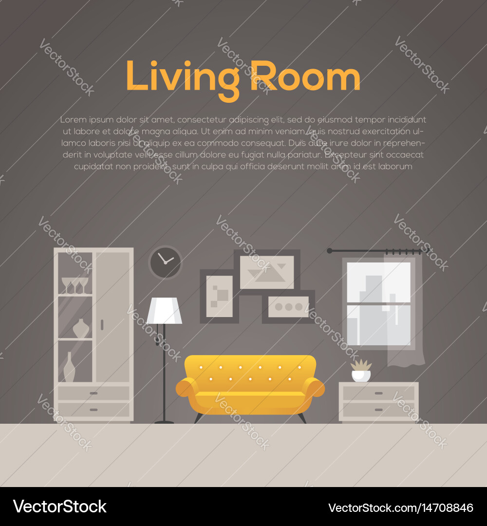 Living room interior design in flat style Vector Image
