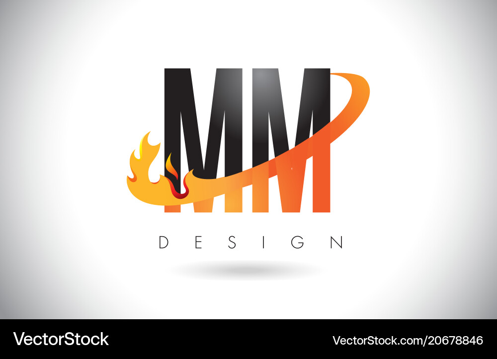 Mm m m letter logo with fire flames design Vector Image
