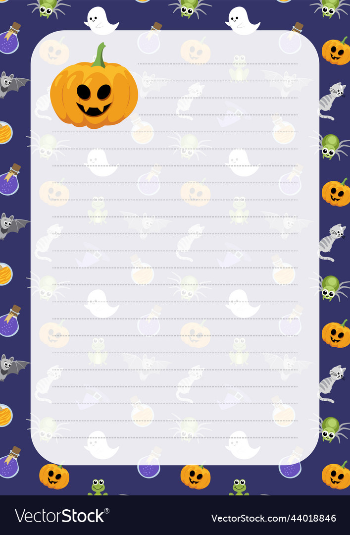 Note paper with pumpkin halloween notebook sheet Vector Image