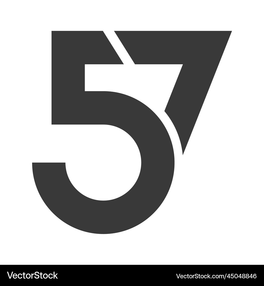 Number 57 logo with arrow pointing to right Vector Image