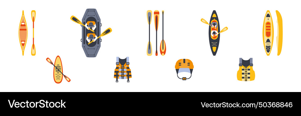 Raft and kayak activity with boat oar Royalty Free Vector