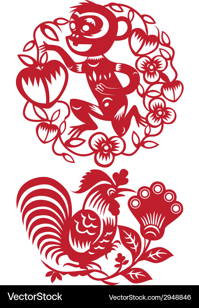 Twelve chinese zodiac paper cut Royalty Free Vector Image