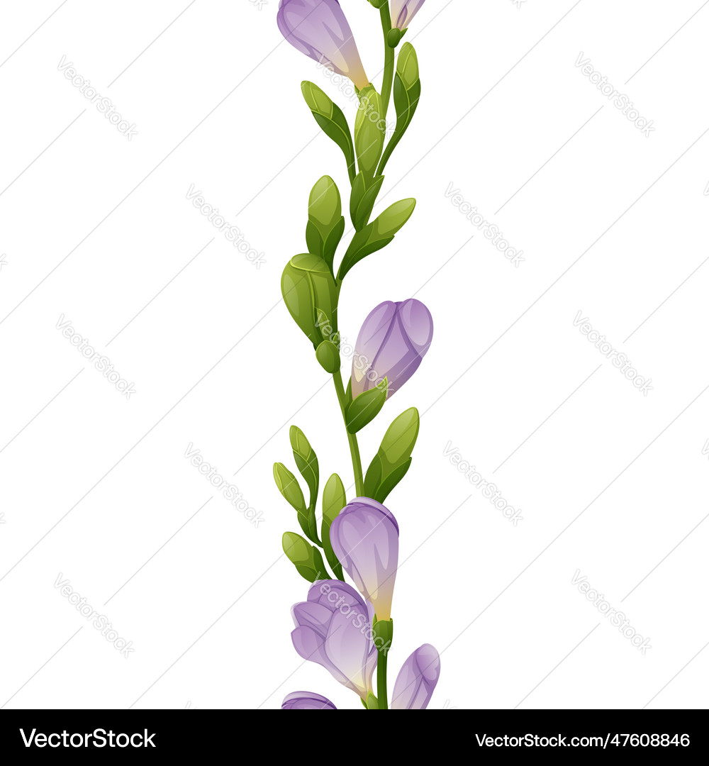 Vertical seamless border with purple freesia Vector Image