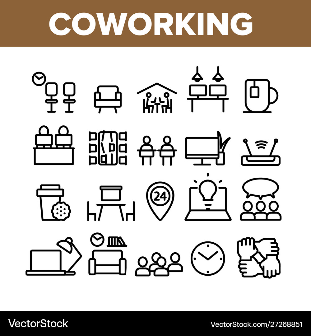 Coworking collection elements icons set Royalty Free Vector