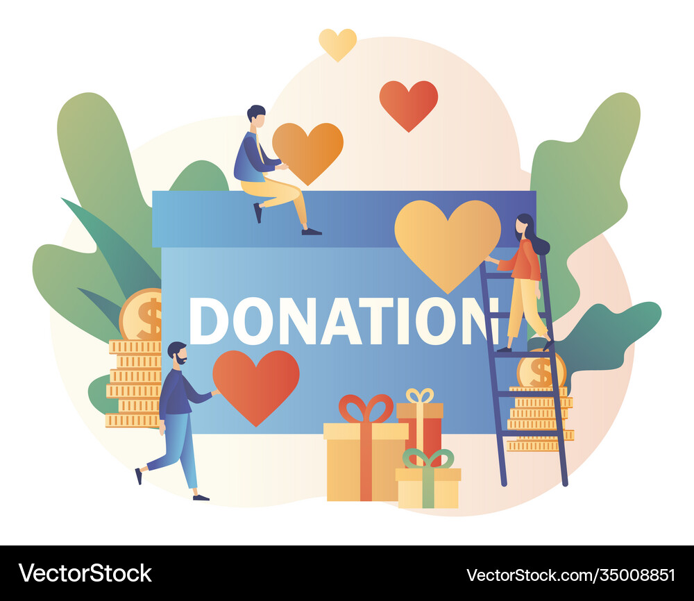 Donation and volunteers work concept tiny people Vector Image