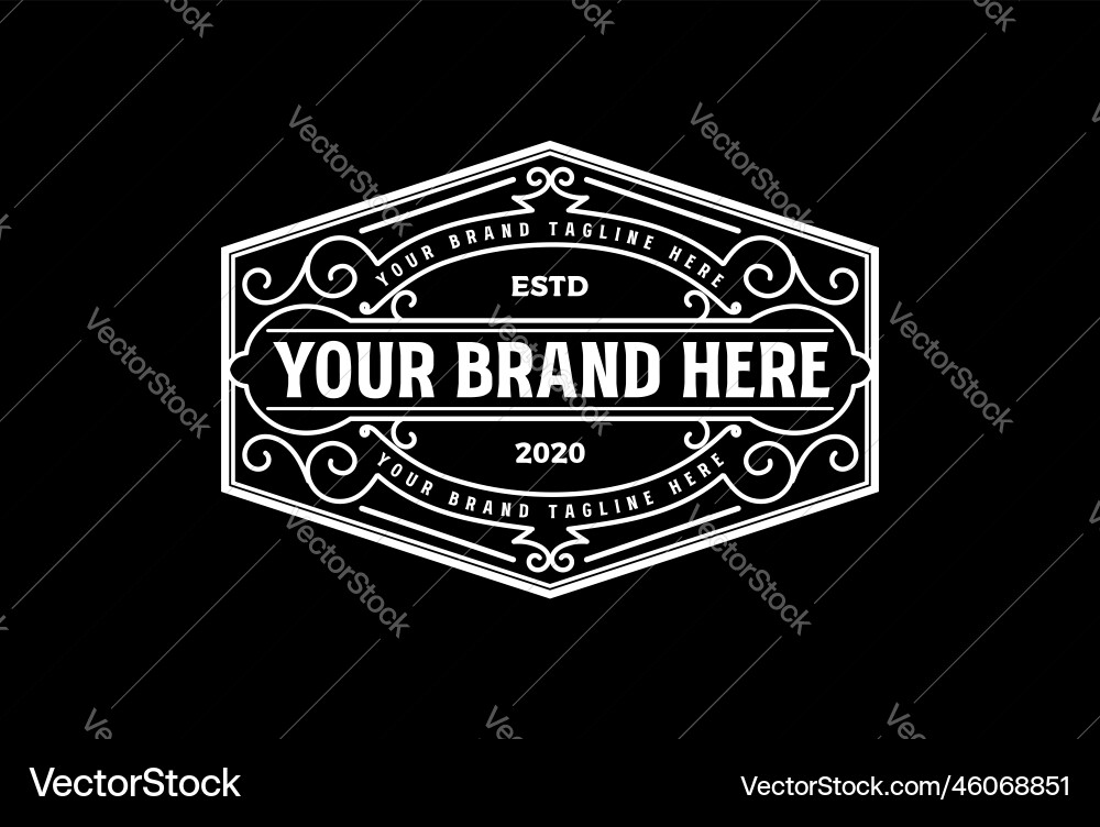 Hexagonal vintage border frame royal crown badge Vector Image