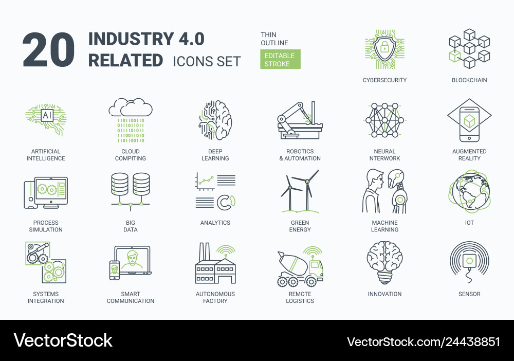 Industry 40 simple icons set with editable stroke Vector Image