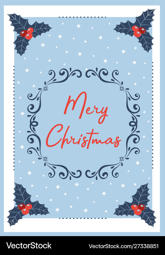 Light blue christmas card with white frame Vector Image