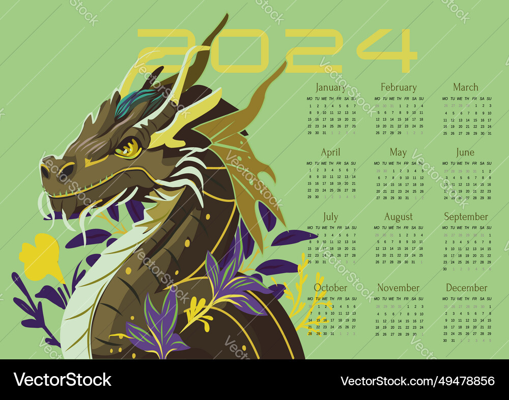 Calendar dragon 2024 poster Royalty Free Vector Image
