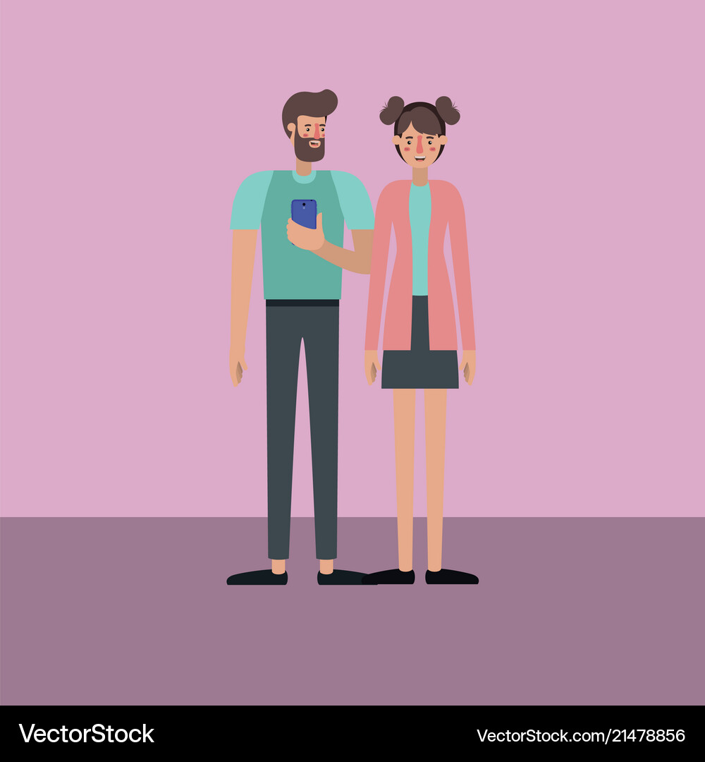 Couple using smartphone characters Royalty Free Vector Image