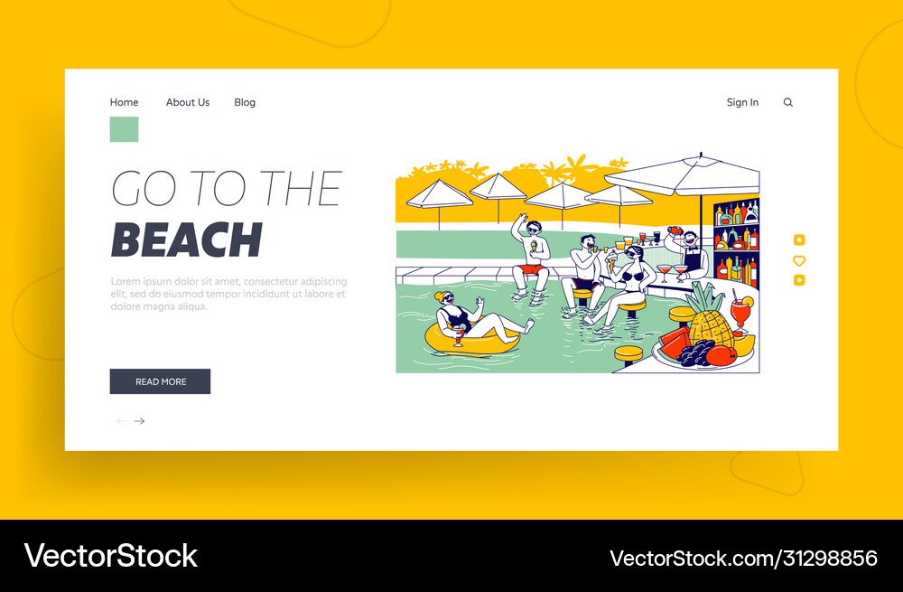 Pool party dance swim drink activity landing Vector Image