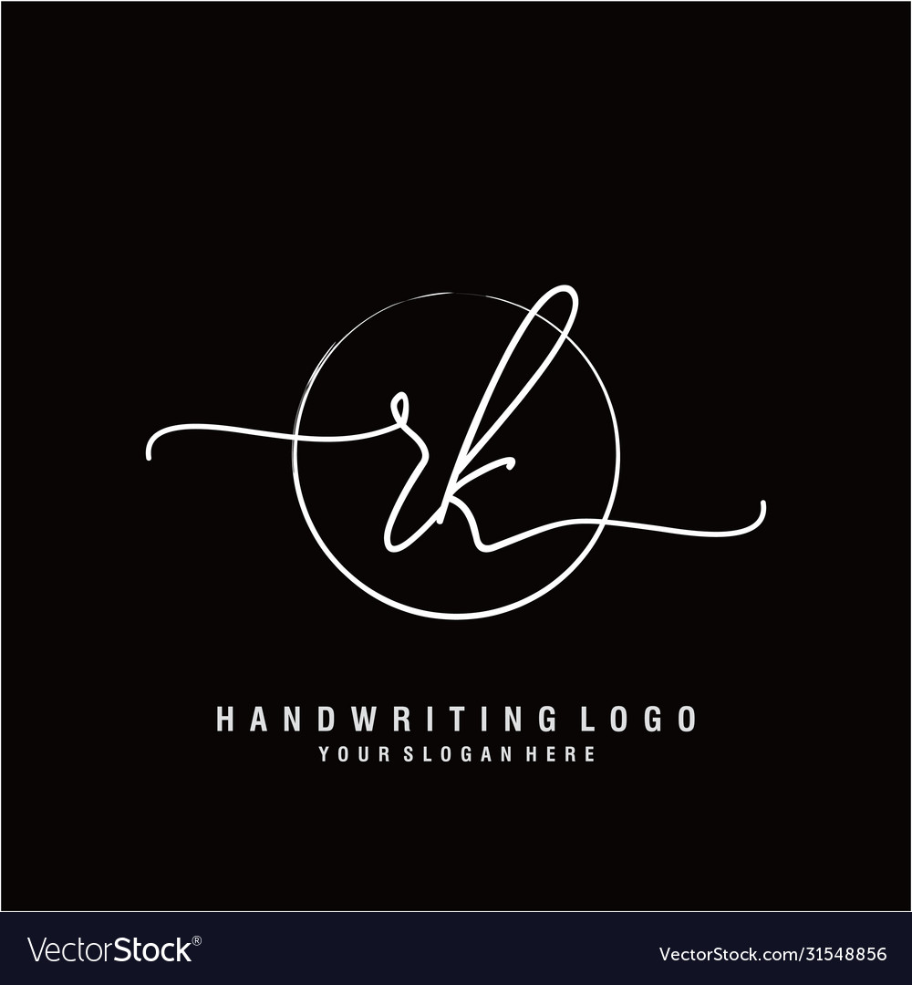 Rk initial handwriting logo design Royalty Free Vector Image