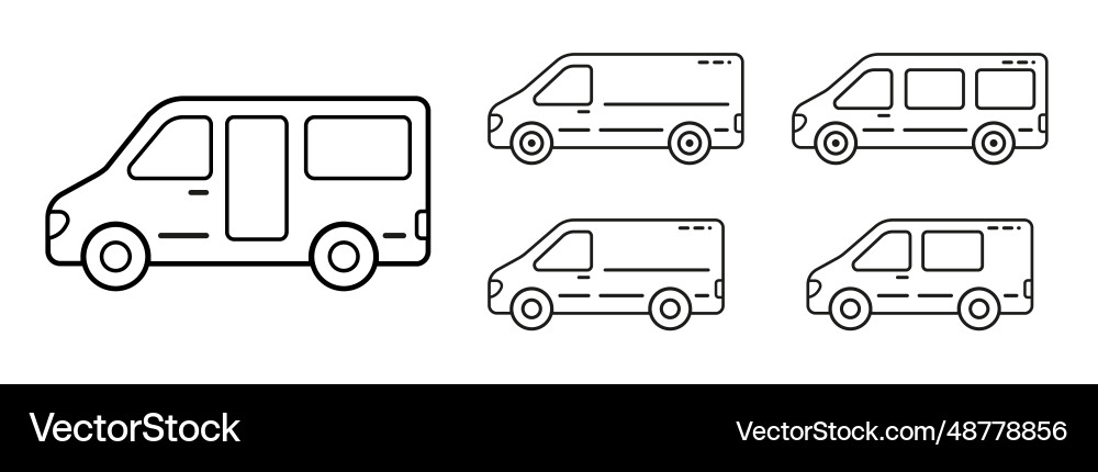Set icon of minibus transport linear style Vector Image