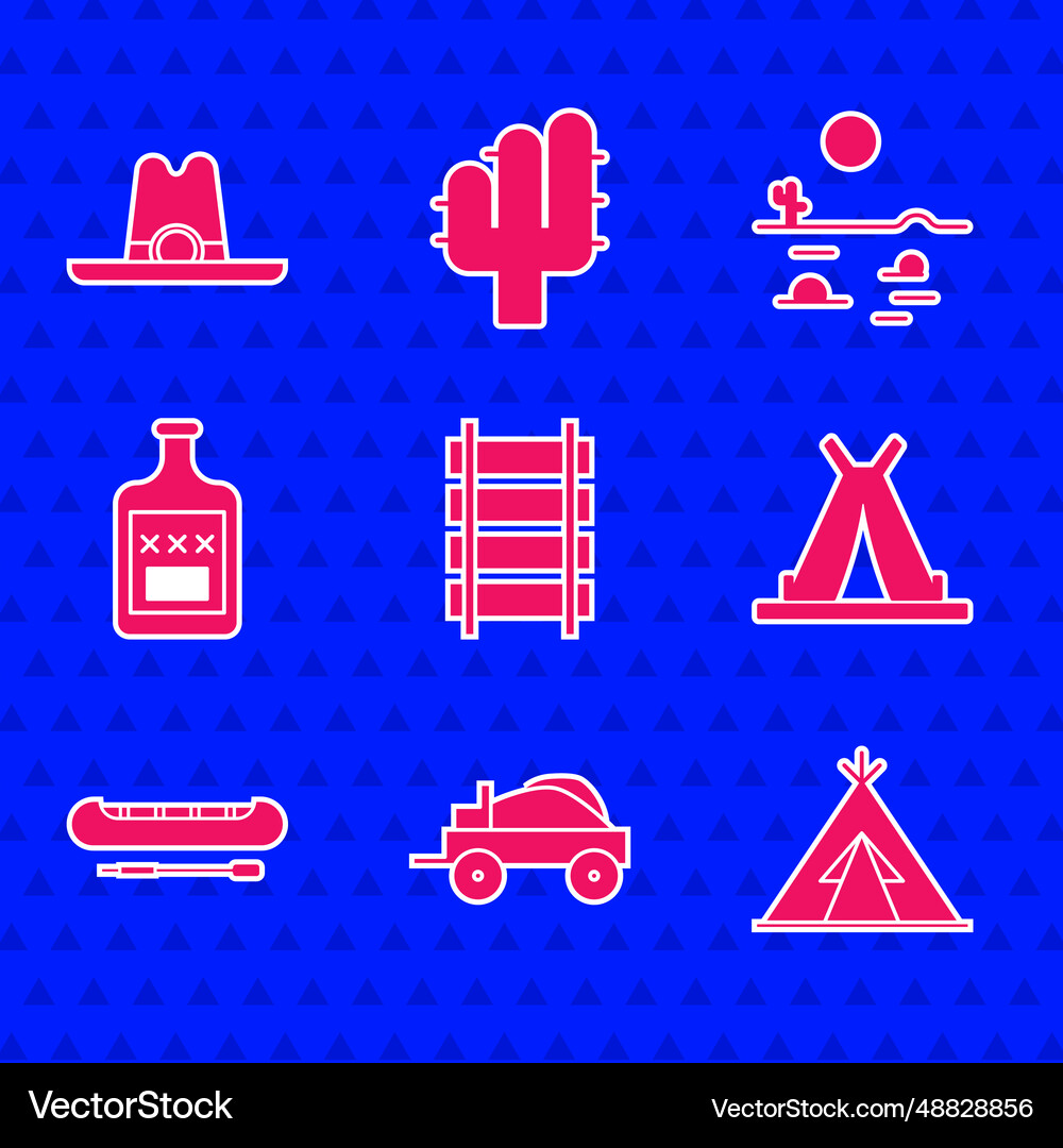 Set railway railroad track wild west covered Vector Image