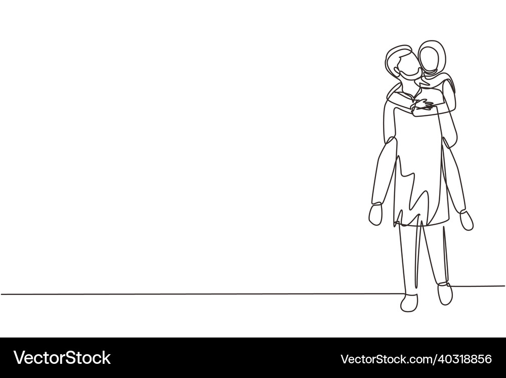 Single one line drawing arabian man carrying Vector Image
