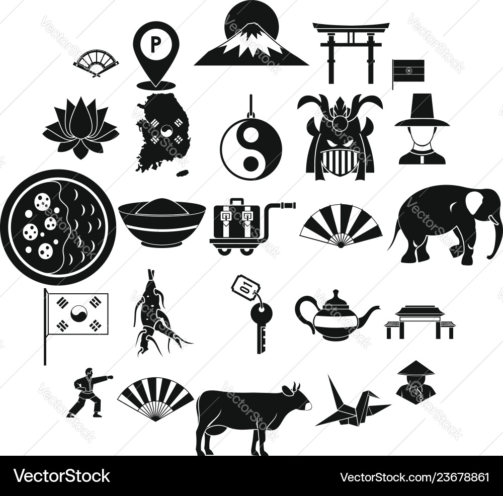 Asian things icons set simple style Royalty Free Vector