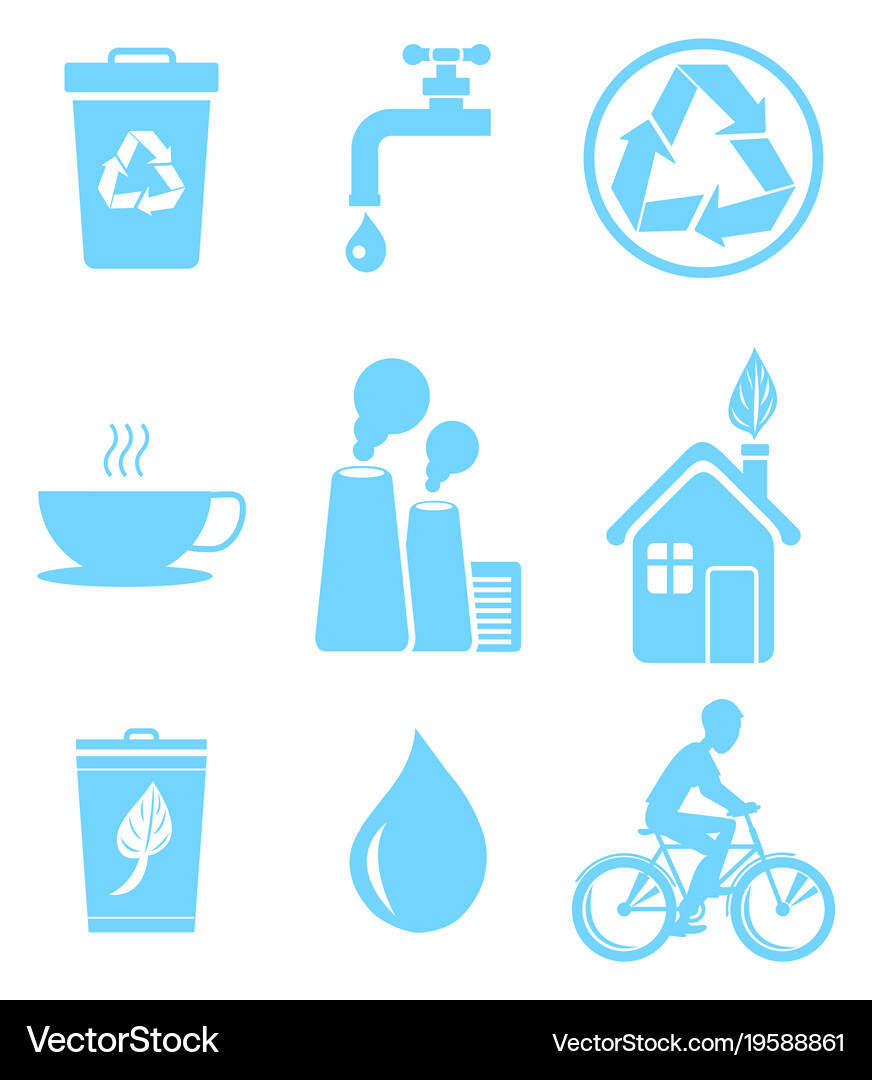 Blue ecology saving and warning isolated icons set
