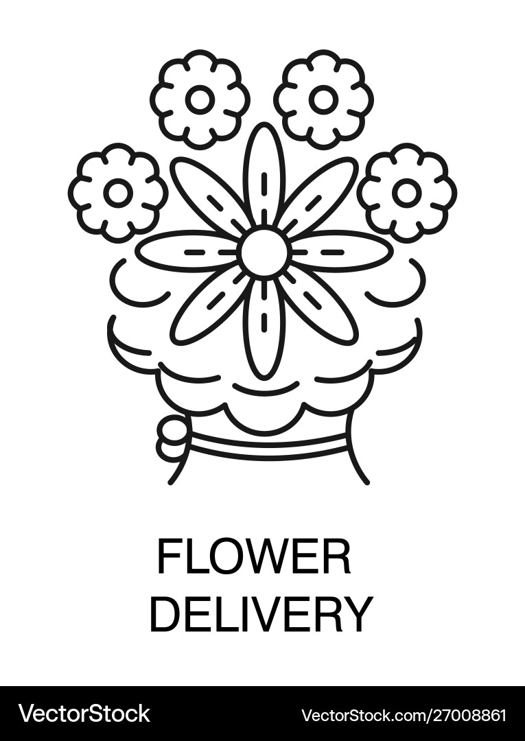 Bouquet order and flower delivery isolated linear Vector Image