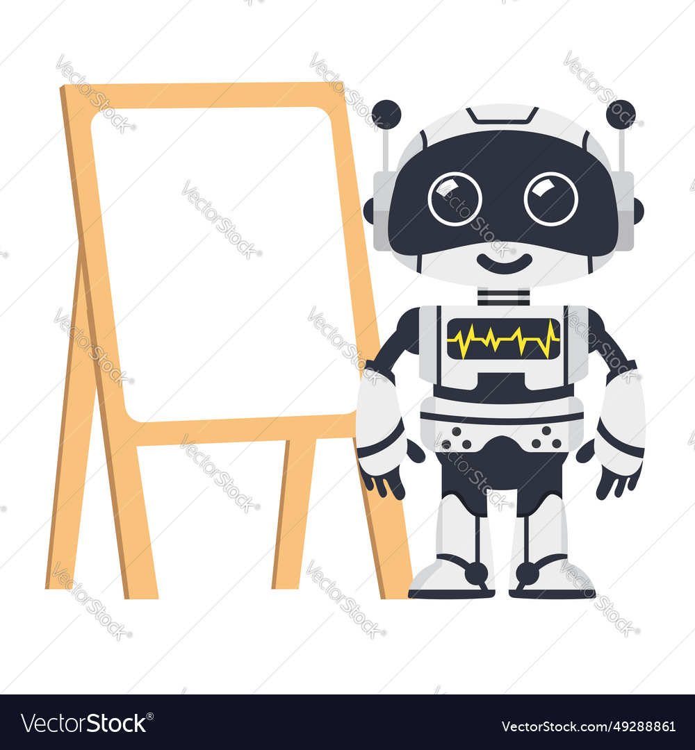 Cartoon technology ai robot an empty white board Vector Image