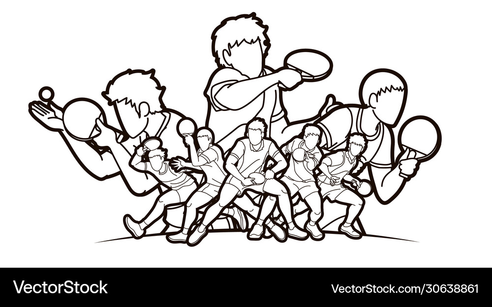 Group ping pong players table tennis Royalty Free Vector