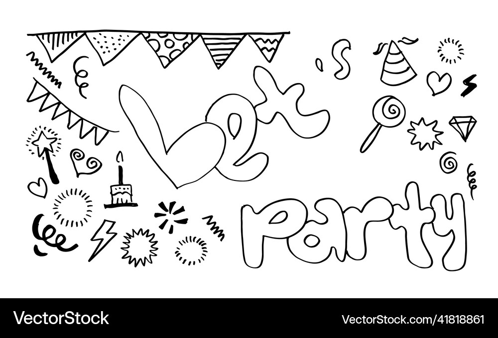 Lets party hand drawn cartoon Royalty Free Vector Image