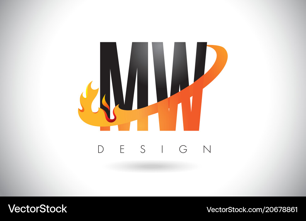 Mw m w letter logo with fire flames design Vector Image