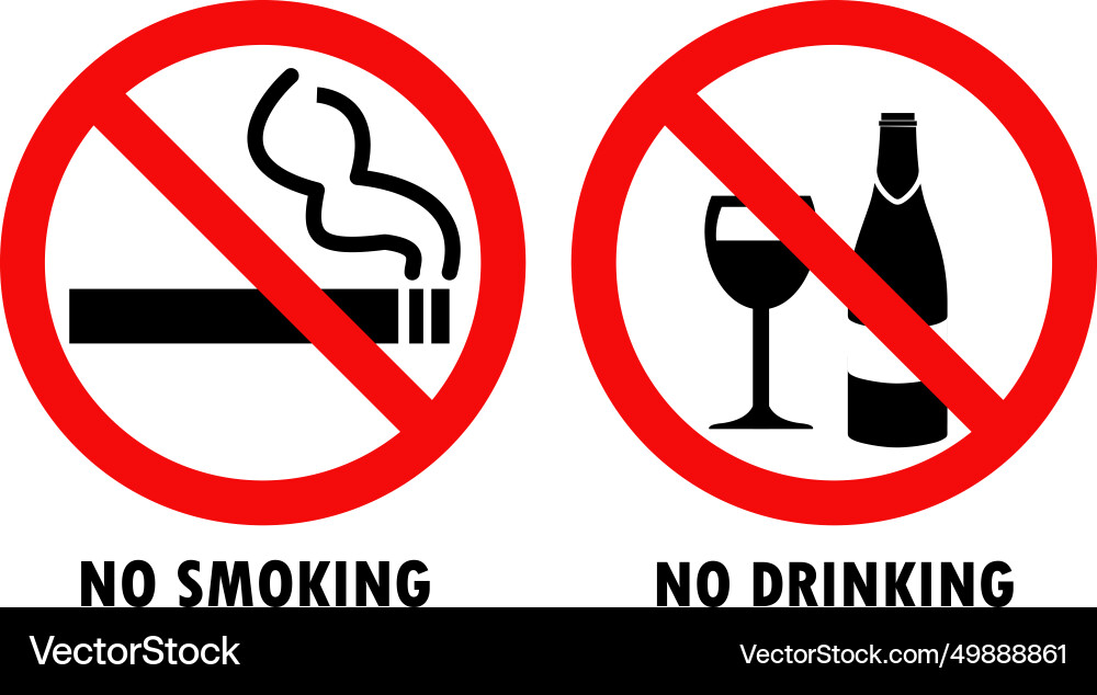 No smoking sign no drinking sign caution sign Vector Image