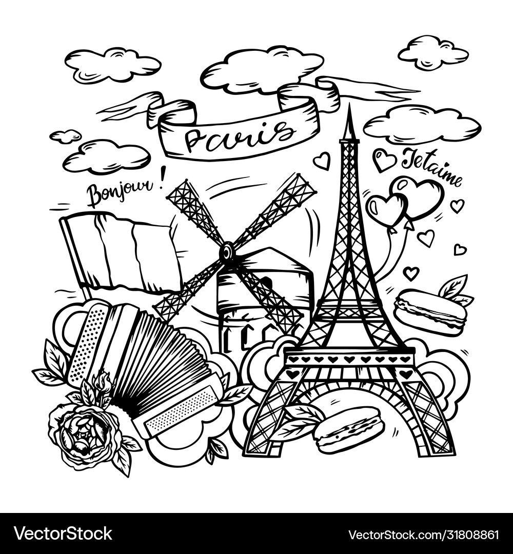 Paris hand drawn urban on a white Royalty Free Vector Image
