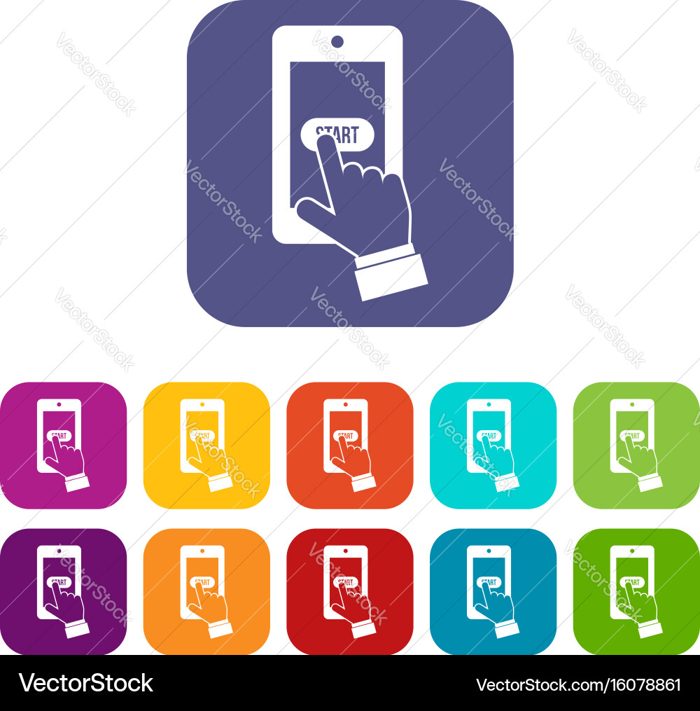 Playing games on smartphone icons set Royalty Free Vector