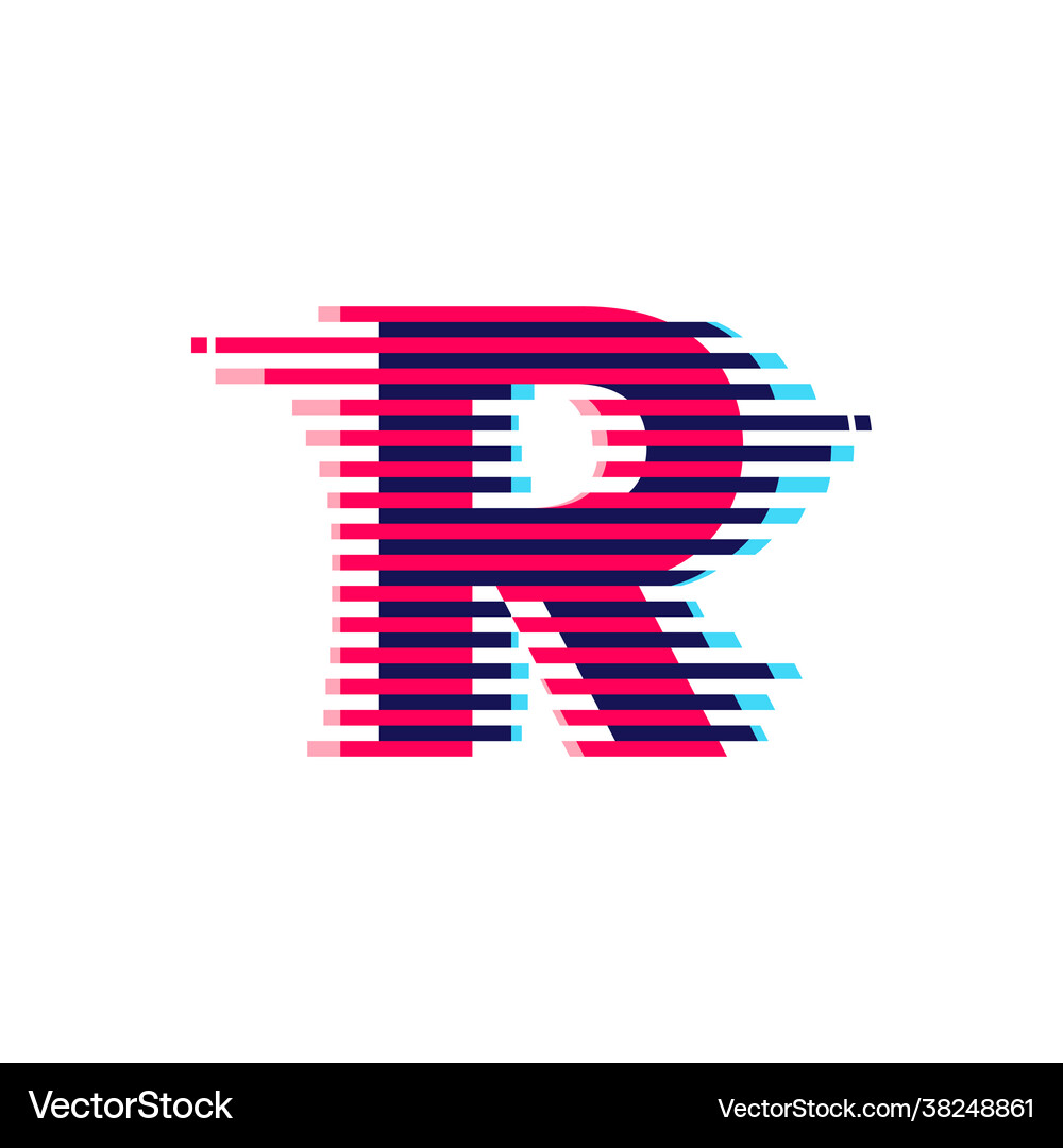 R letter logo with vibrant line glitch effect Vector Image