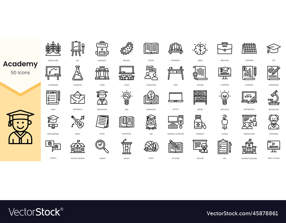 Set of academy icons simple line art style Vector Image